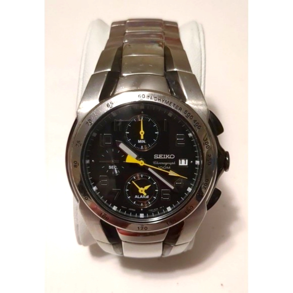 Rare Seiko Chronograph 100m Alarm Ss Men's Watch 7t62… - Gem